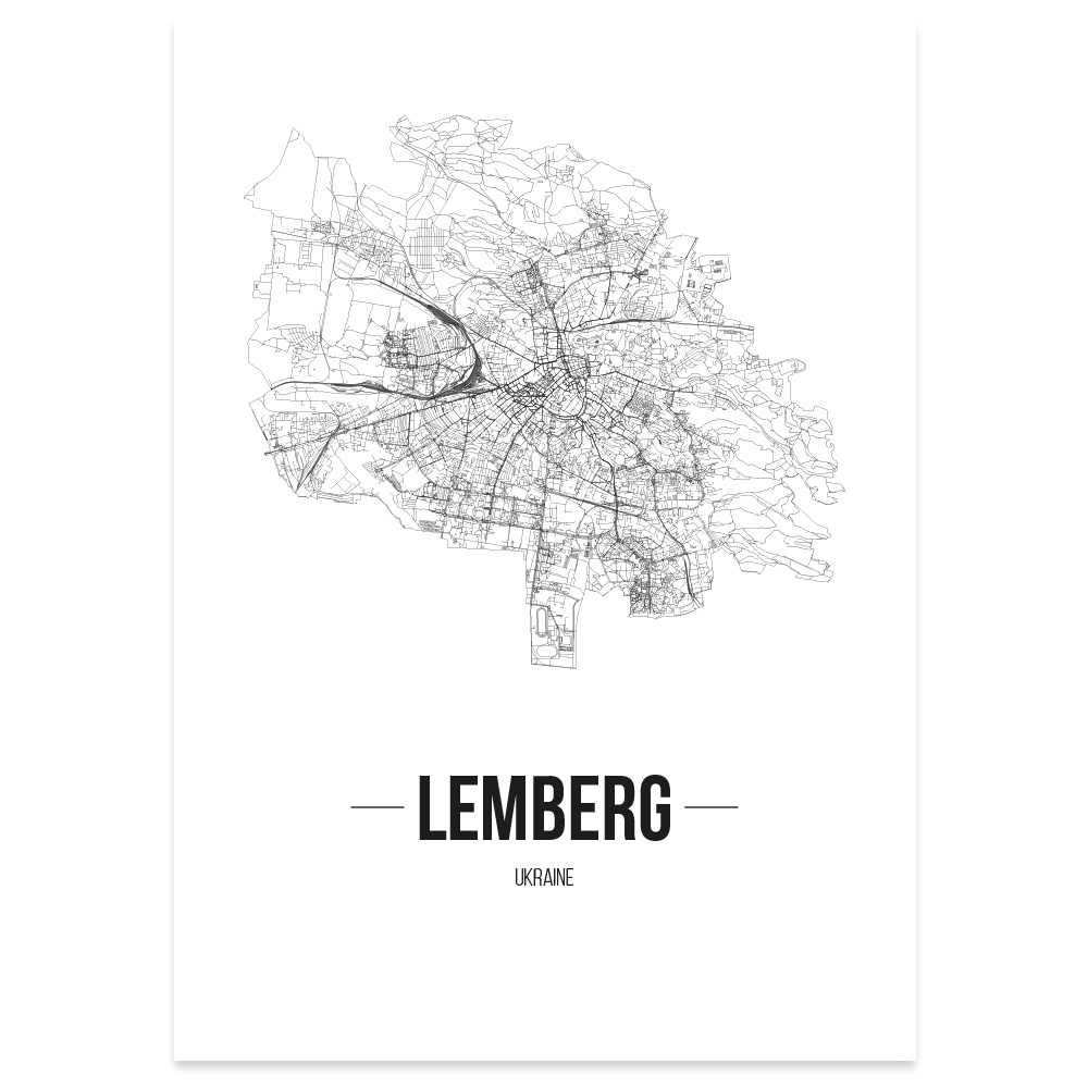 JUNIWORDS Stadtposter, Lemberg, Weiß, Kunstdruck Plan Map | eBay.de