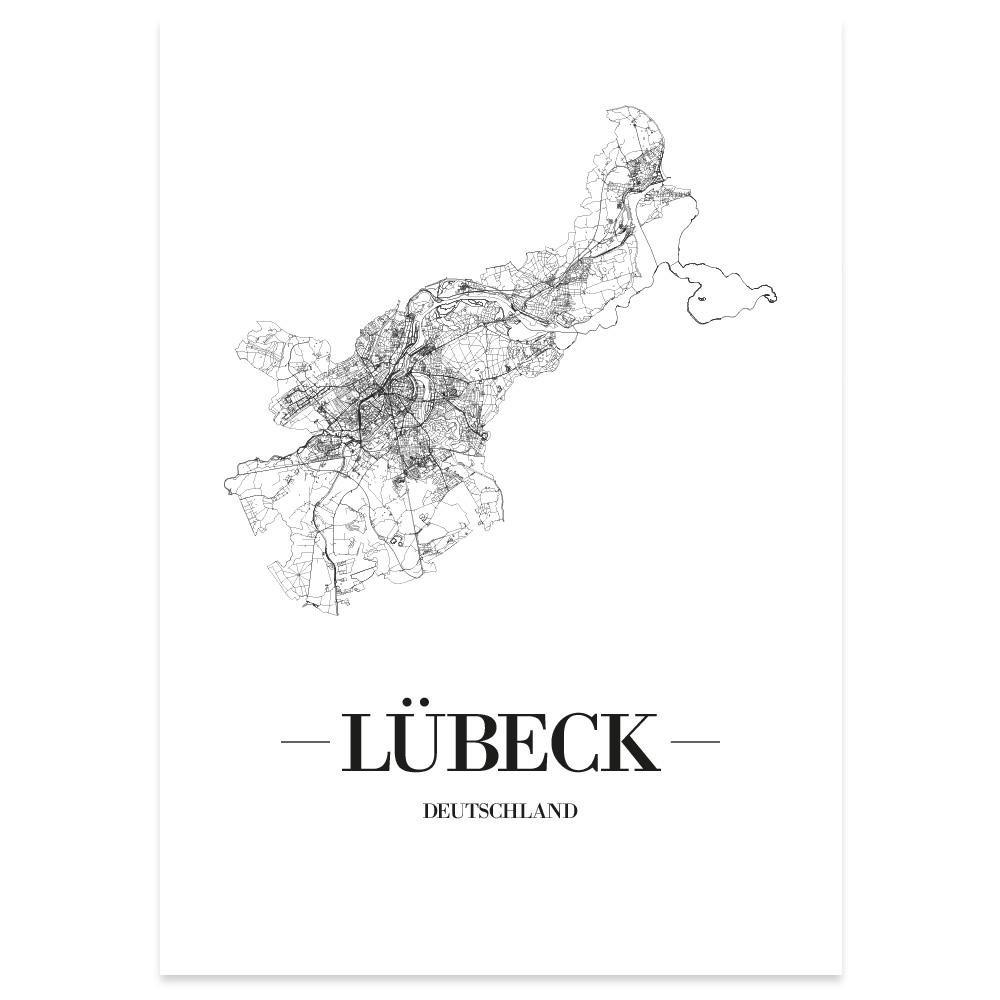 JUNIWORDS Stadtposter, Lübeck, Weiß, Kunstdruck Plan Map | eBay.de