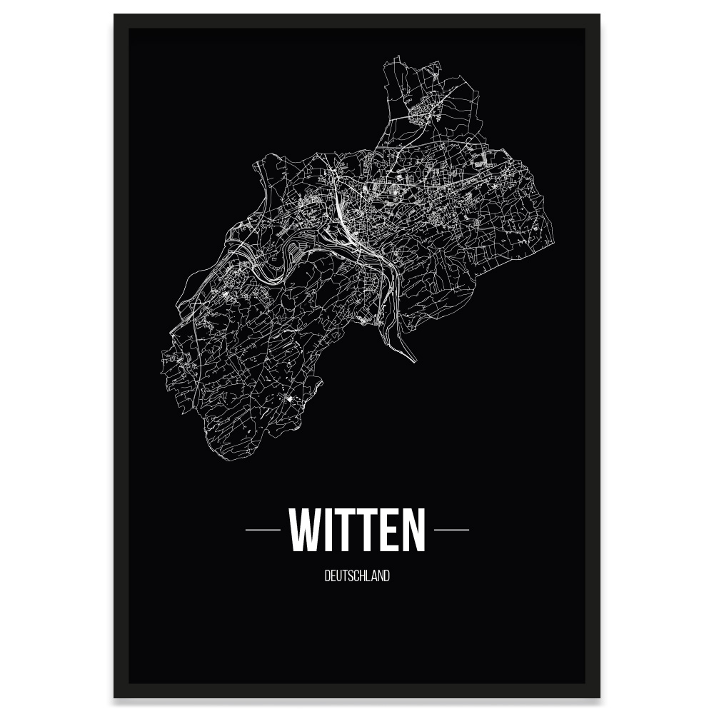 JUNIWORDS Stadtposter, Witten, Schwarz, Kunstdruck Plan Map | eBay.de