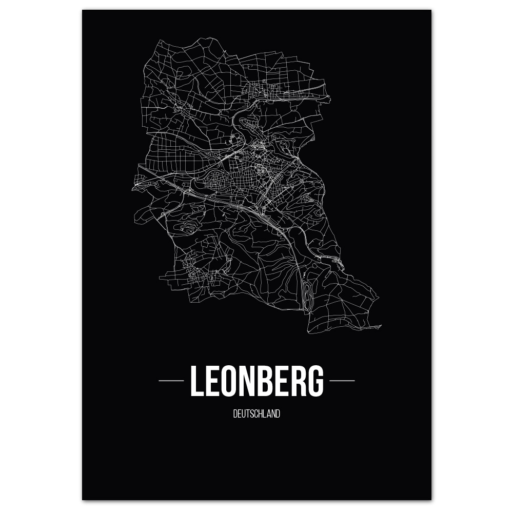 JUNIWORDS Stadtposter, Leonberg, Schwarz, Kunstdruck Plan Map | eBay.de