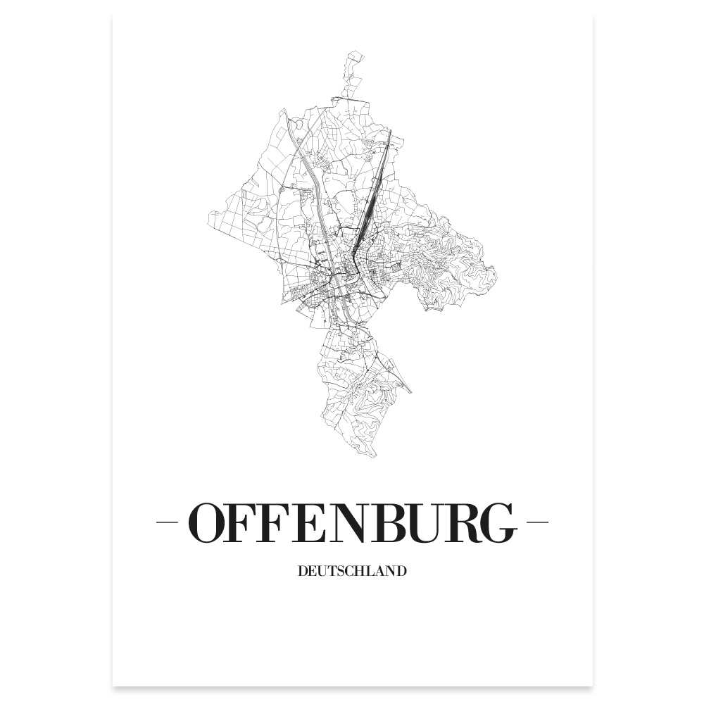 JUNIWORDS Stadtposter, Offenburg, Weiß, Kunstdruck Plan Map | eBay.de