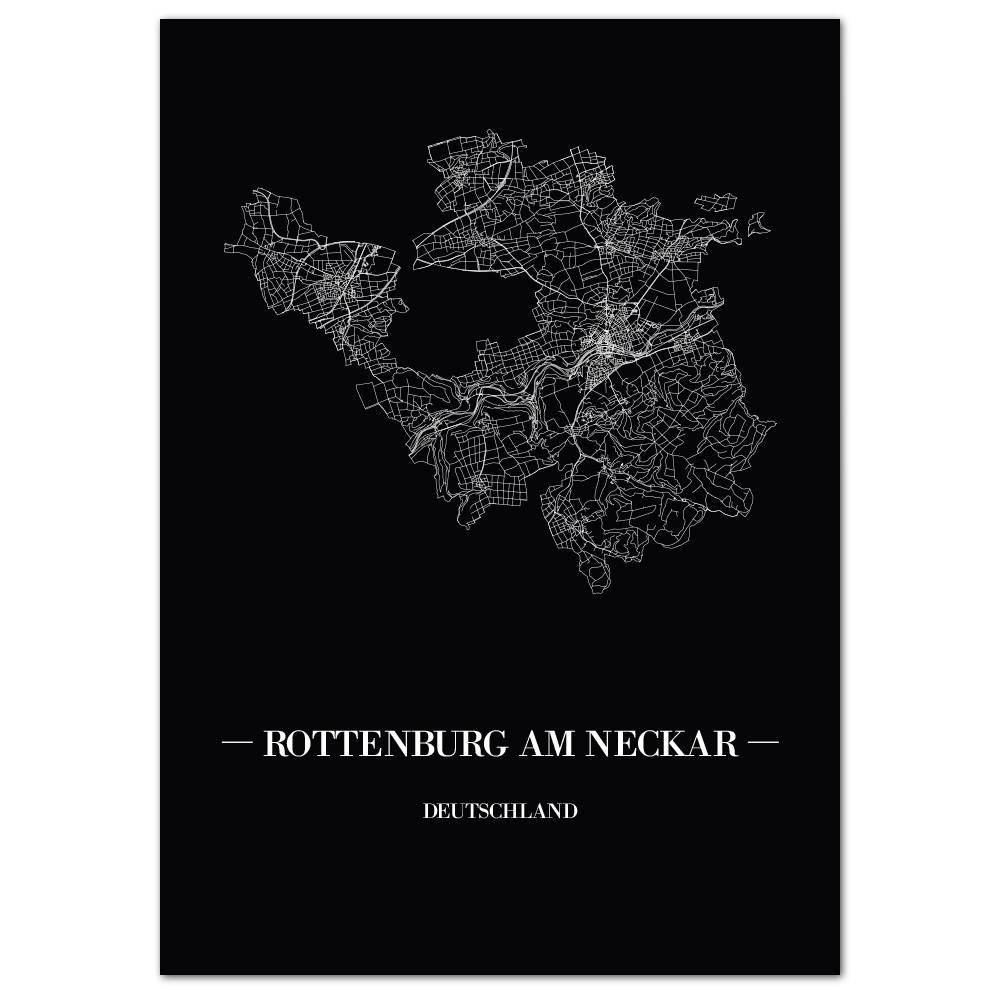 JUNIWORDS Stadtposter, Rottenburg am Neckar, Schwarz, Kunstdruck Plan ...