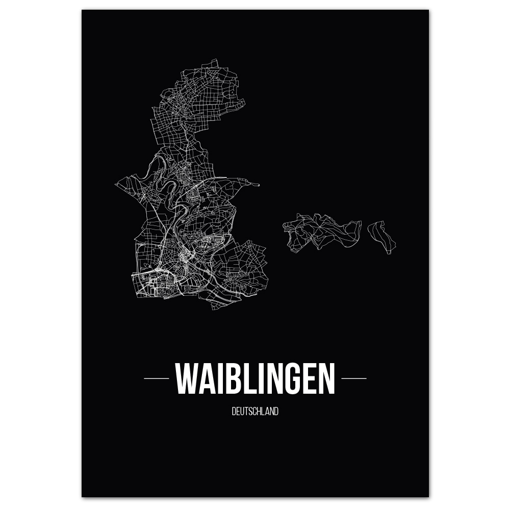 JUNIWORDS Stadtposter, Waiblingen, Schwarz, Kunstdruck Plan Map | eBay.de