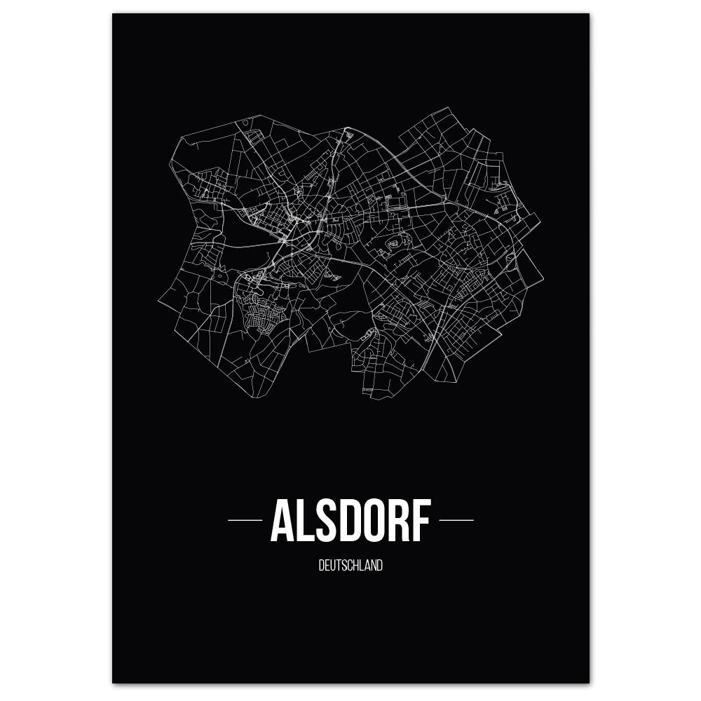 JUNIWORDS Stadtposter, Alsdorf, Schwarz, Kunstdruck Plan Map | eBay.de