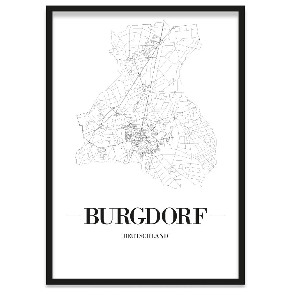 JUNIWORDS Stadtposter, Burgdorf, Weiß, Kunstdruck Plan Map | eBay.de