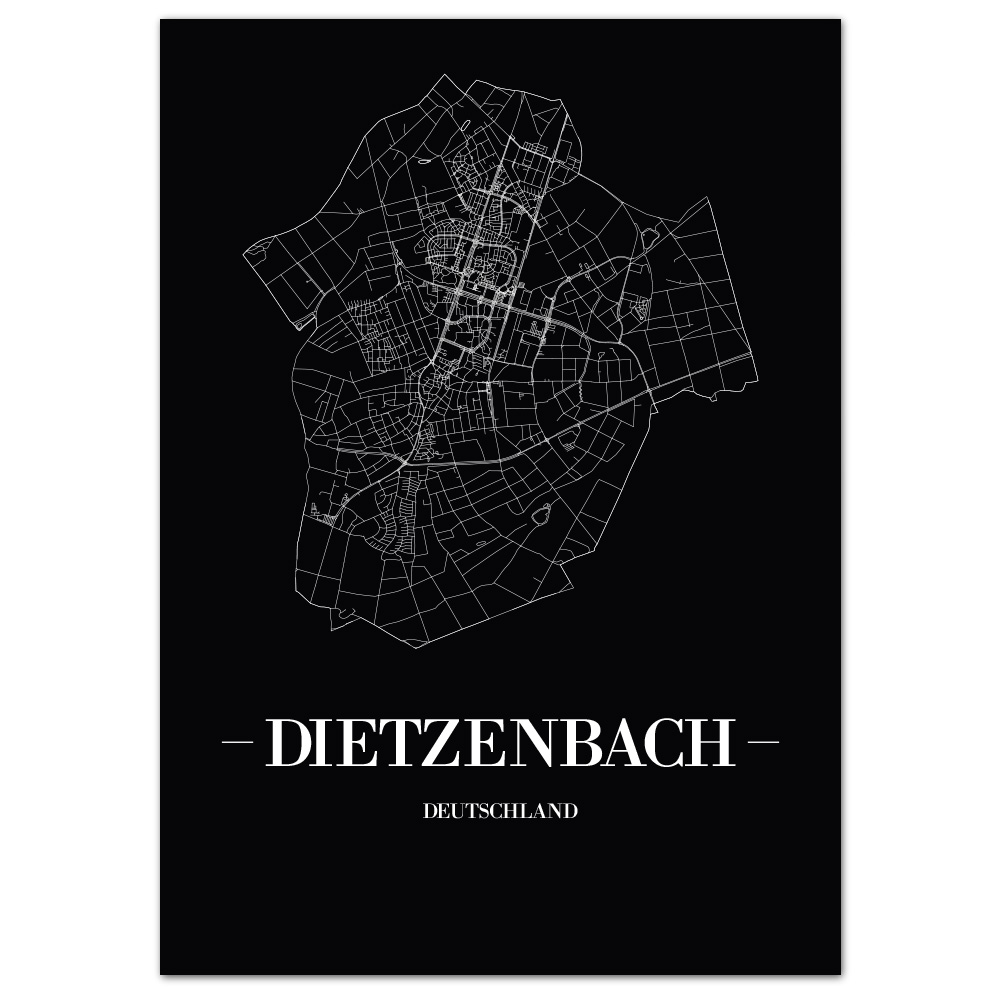 JUNIWORDS Stadtposter, Dietzenbach, Schwarz, Kunstdruck Plan Map | eBay.de