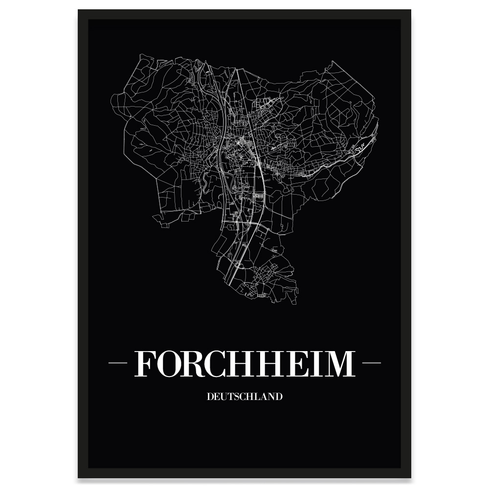 JUNIWORDS Stadtposter, Forchheim, Schwarz, Kunstdruck Plan Map | eBay.de
