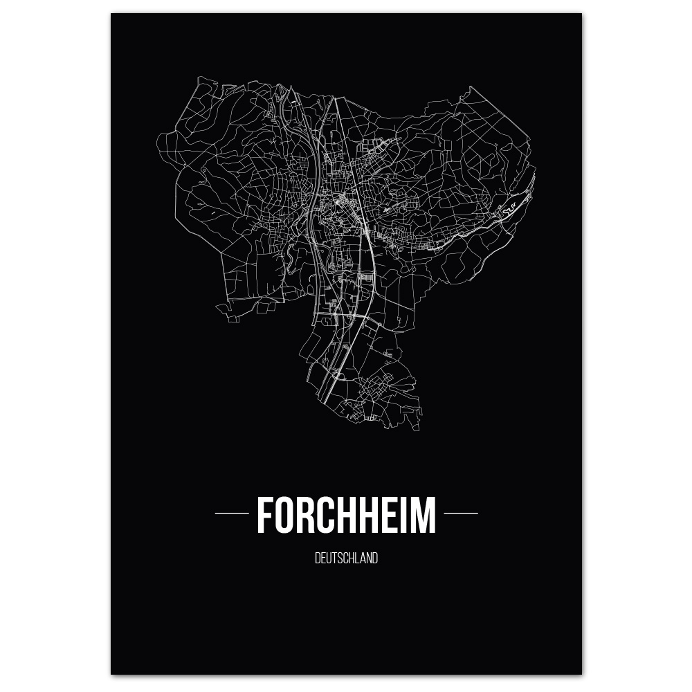JUNIWORDS Stadtposter, Forchheim, Schwarz, Kunstdruck Plan Map | eBay.de