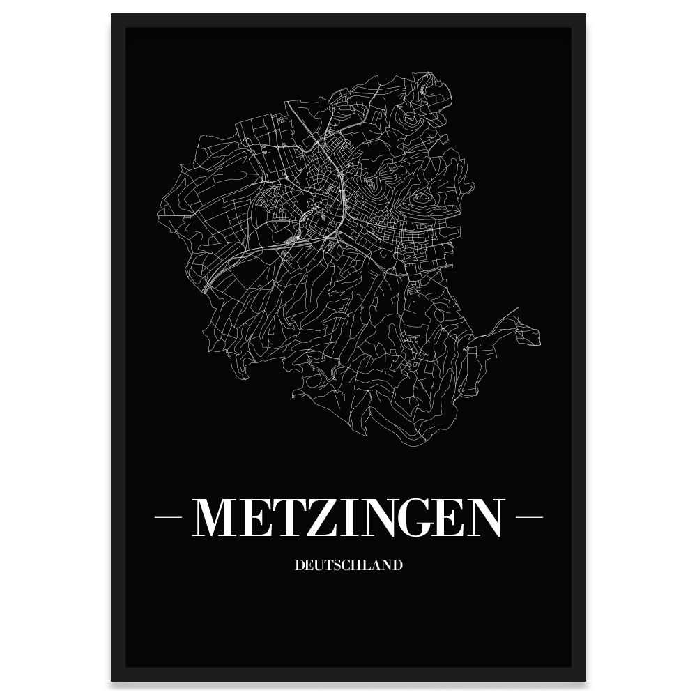 JUNIWORDS Stadtposter, Metzingen, Schwarz, Kunstdruck Plan Map | eBay.de