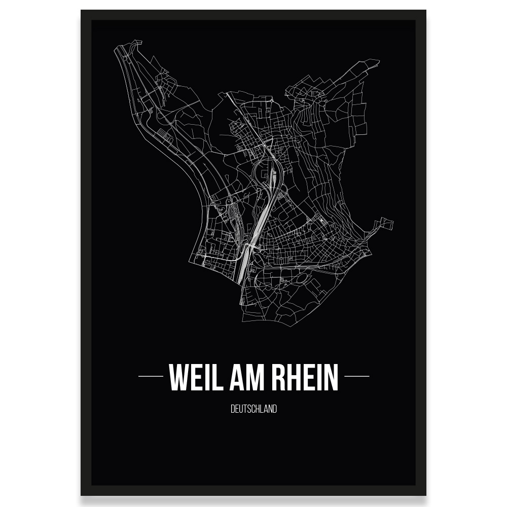 JUNIWORDS Stadtposter, Weil am Rhein, Schwarz, Kunstdruck Plan Map ...