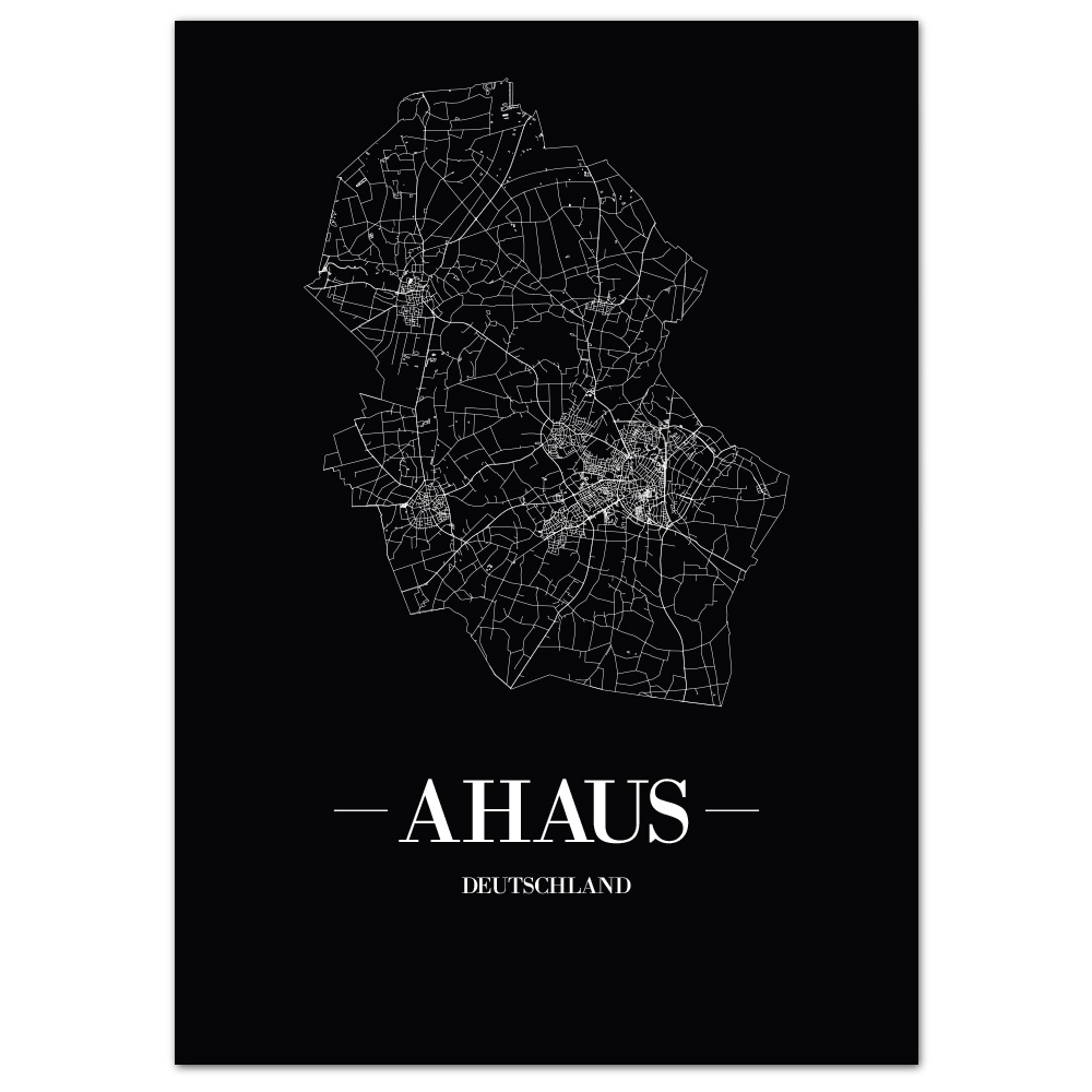 JUNIWORDS Stadtposter, Ahaus, Schwarz, Kunstdruck Plan Map | eBay.de