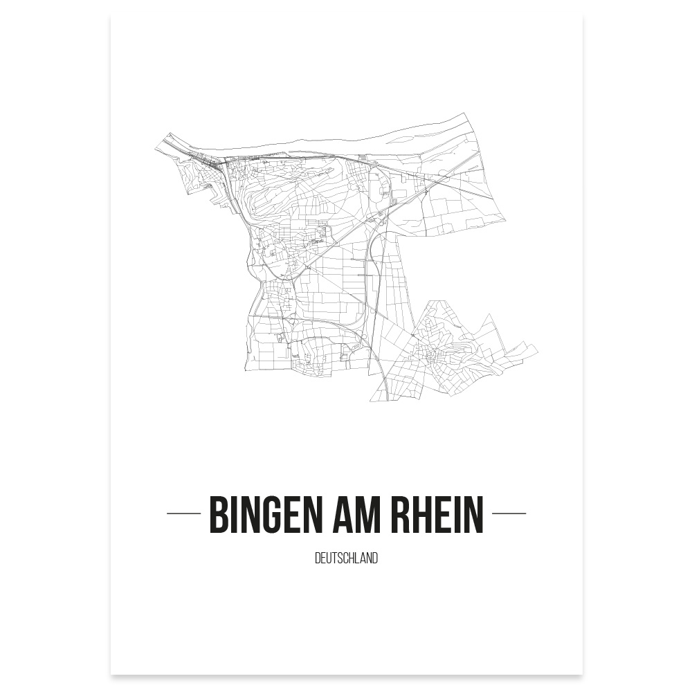 JUNIWORDS Stadtposter, Bingen am Rhein, Weiß, Kunstdruck Plan Map | eBay.de