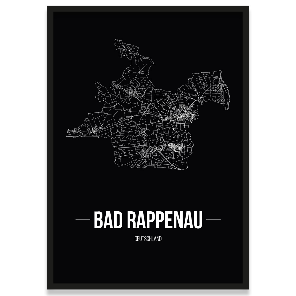 JUNIWORDS Stadtposter, Bad Rappenau, Schwarz, Kunstdruck Plan Map | eBay.de