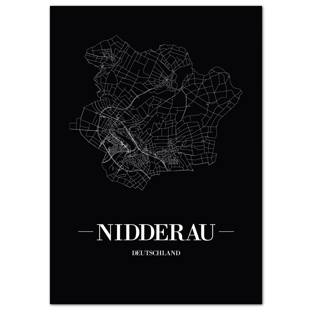 JUNIWORDS Stadtposter, Nidderau, Schwarz, Kunstdruck Plan Map | eBay.de
